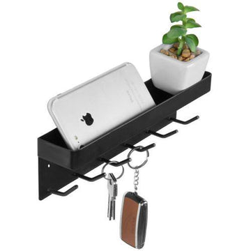 Wall-Mounted Black Metal Key Holder with Top Shelf – MyGift