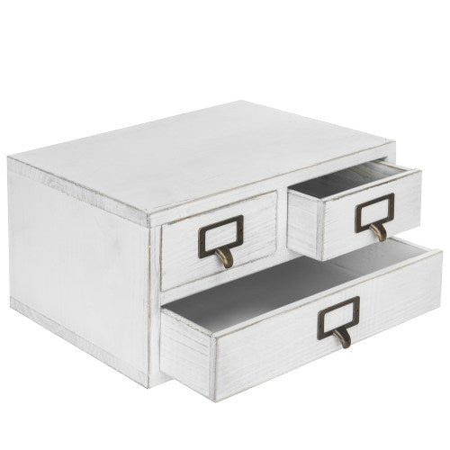 Vintage White Wood 3-Drawer Desktop Organizer – MyGift