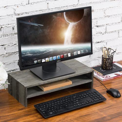 Rustic Barnwood Gray Wood Computer Monitor Stand – MyGift
