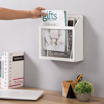 Vintage White Wood & Chicken Wire Magazine Holder – MyGift