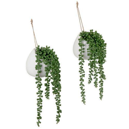 Artificial String of Pearls Plants in White Ceramic Wall-Hanging Plant ...