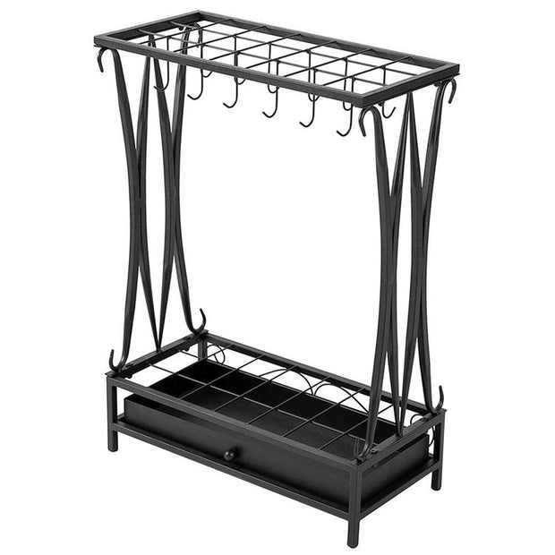 Black Metal Umbrella Rack with Drip Tray – MyGift