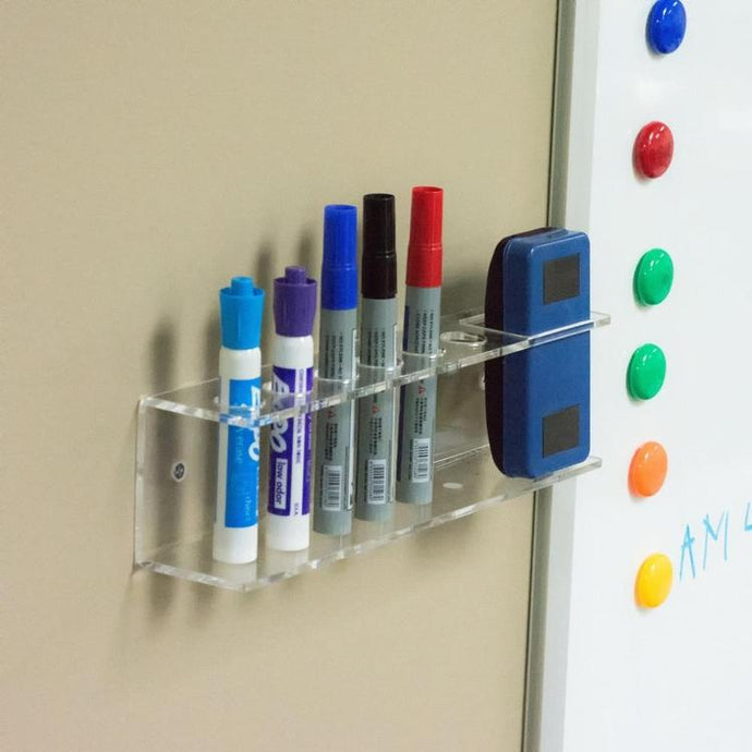 Clear Acrylic Wall Mountable 6 Slot Dry Erase Marker & Eraser Holder R ...