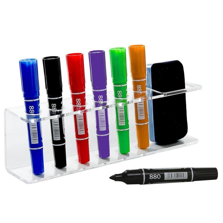 Clear Acrylic Wall Mountable 6 Slot Dry Erase Marker & Eraser Holder R ...