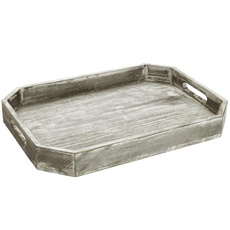 Country Inspired Gray Wood Serving Tray with Angled Edges – MyGift