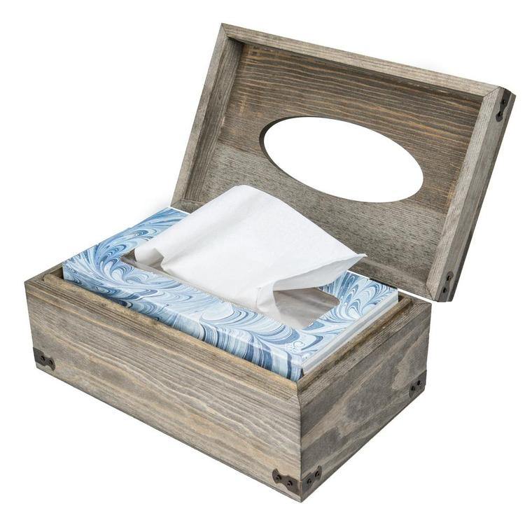 Rectangular Distressed Wood Tissue Box Holder with Hinged Lid – MyGift