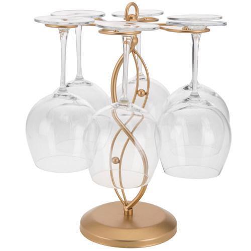 Gold Tone Metal Tabletop Wine Glass Storage Rack, Scroll-work Design ...