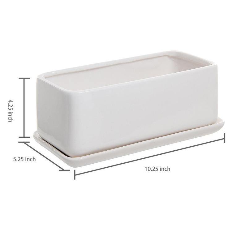 Minimalist White Ceramic Planter Pot, Rectangular – MyGift
