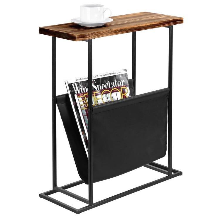 Brown Wood & Black Metal End Table with Magazine Holder – MyGift