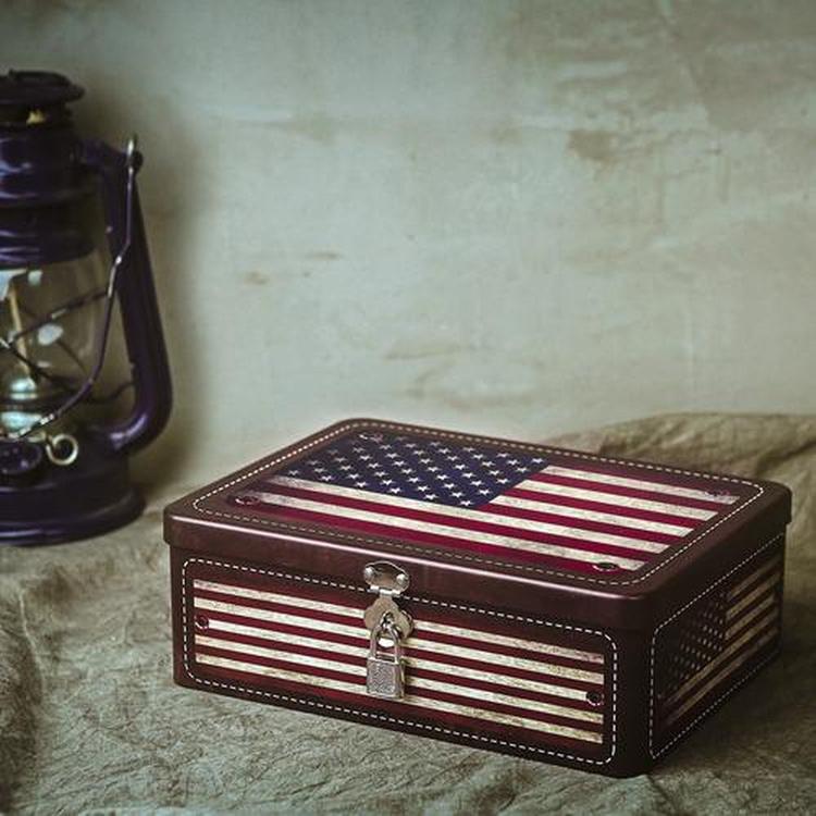 Retro Style American Flag Tin Storage Box with Padlock, Decorative Met ...