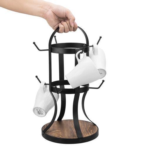 Rustic Black Metal & Burnt Wood Mug Rack – MyGift