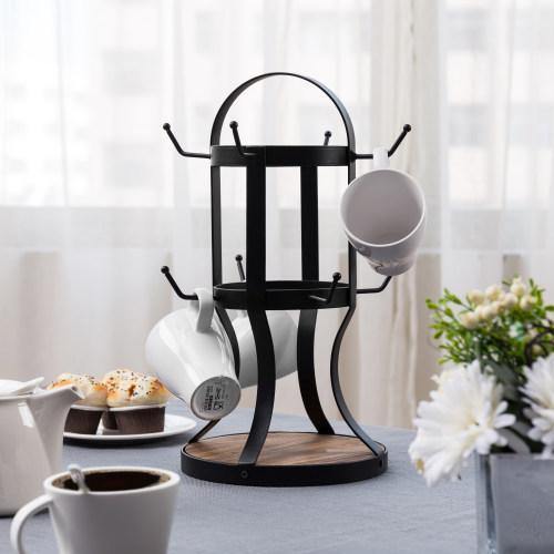 Rustic Black Metal & Burnt Wood Mug Rack – MyGift