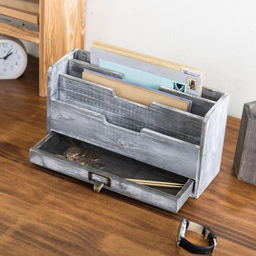 Rustic Gray Wood Desktop Mail Sorter with Pen & Pencil Drawer – MyGift