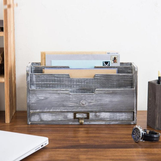Rustic Gray Wood Desktop Mail Sorter with Pen & Pencil Drawer – MyGift