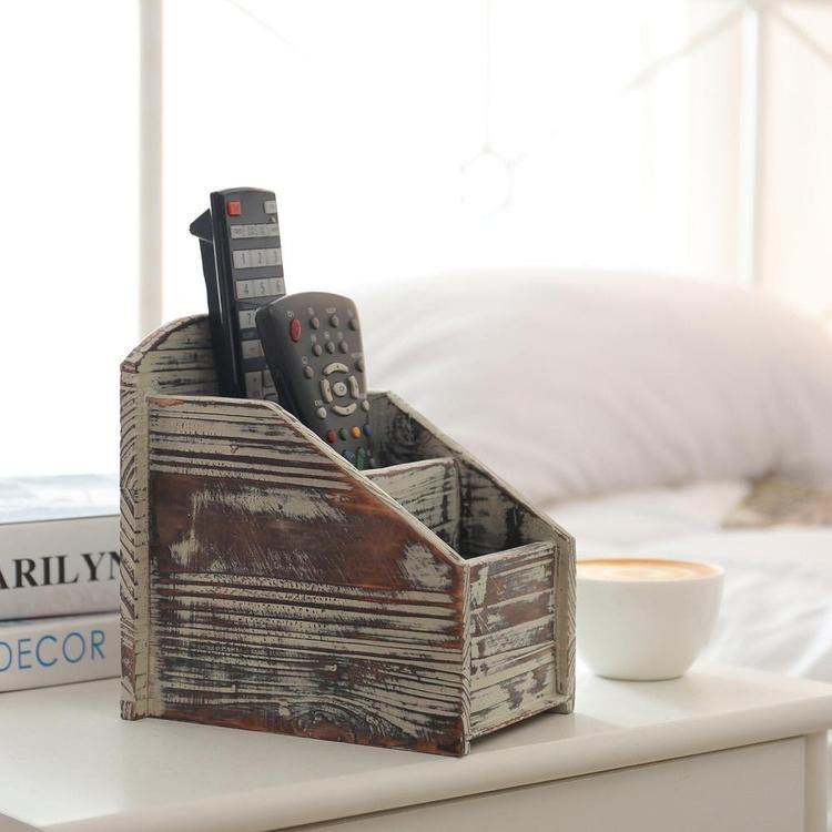 Rustic Torched Wood Remote Control Holder – MyGift