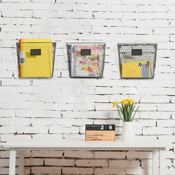 Rustic Wire Wall-Mounted File Organizer Rack Chalkboard Labels, Set of ...