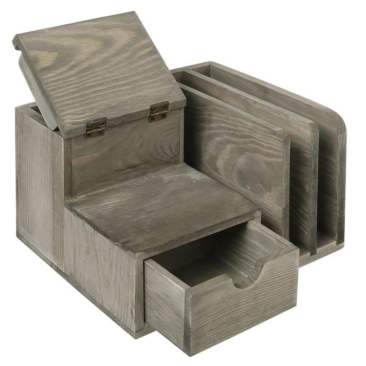 Gray Wood Desktop Organizer w/ Notepad Holder – MyGift
