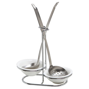 Modern White Ceramic and Stainless Steel Ladle Spoon Holder – MyGift