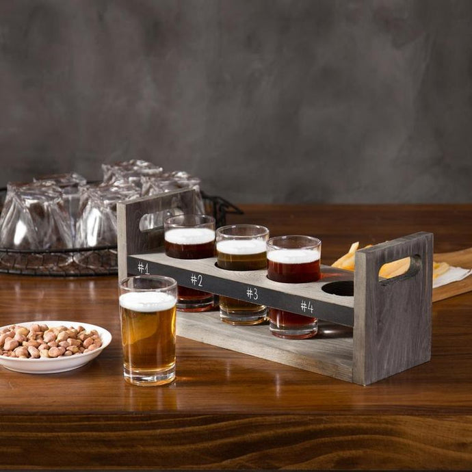 Vintage Gray Wood 5 pc Craft Beer Flight Set with Chalkboards and Glas ...