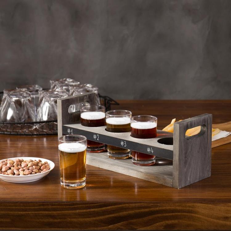 Vintage Gray Wood 5 pc Craft Beer Flight Set with Chalkboards and Glas ...