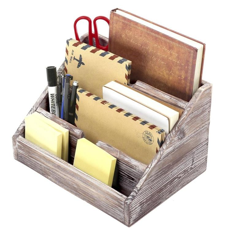 Vintage Torched Wood Office Desk Stationery Organizer – MyGift