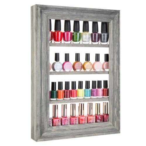 Wall-Mounted Vintage Gray Wood Nail Polish & Essential Oil Rack – MyGift