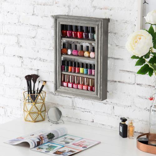 Wall-Mounted Vintage Gray Wood Nail Polish & Essential Oil Rack – MyGift