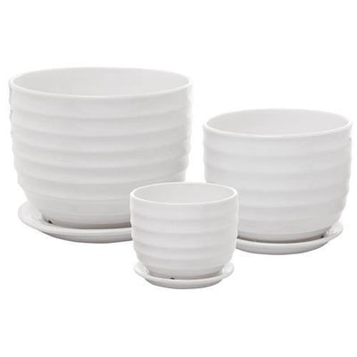 White Round Modern Ceramic Planter Pots, Set of 3 – MyGift
