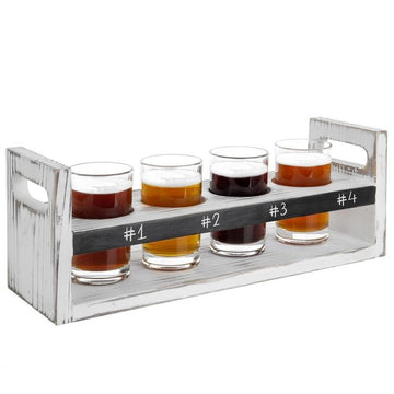 Whitewashed Wood Beer Flight Set with Glasses – MyGift