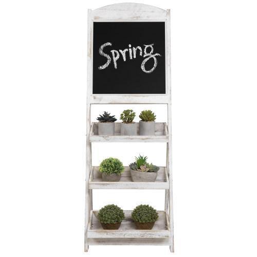 Whitewashed Wood Chalkboard Easel with 3 Display Shelves – MyGift
