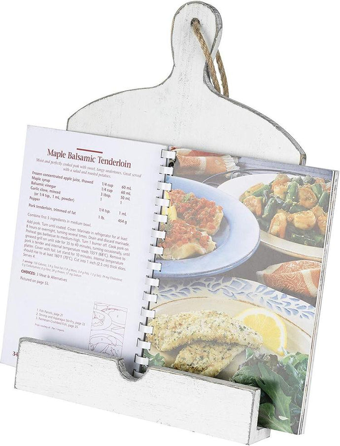 Whitewashed Wood Cookbook and Tablet Stand – MyGift