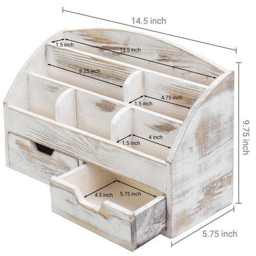 Whitewashed Wood Desktop Organizer with 2 Drawers – MyGift