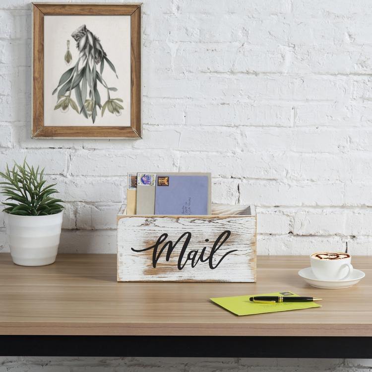 Whitewashed Wood Tabletop Mail Holder Box – MyGift