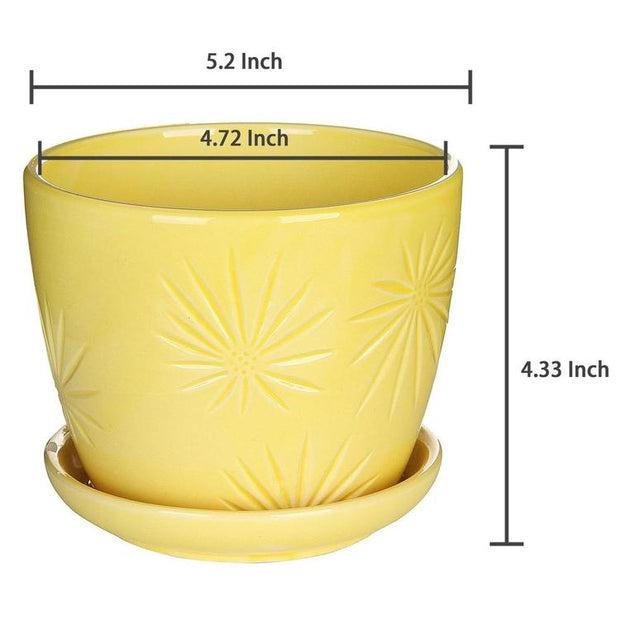 Yellow Sunburst Ceramic Flower Pots, Set of 2 5 Inch Planters – MyGift