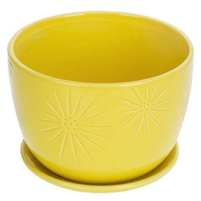 Yellow Sunburst Ceramic Pot with Saucer – MyGift